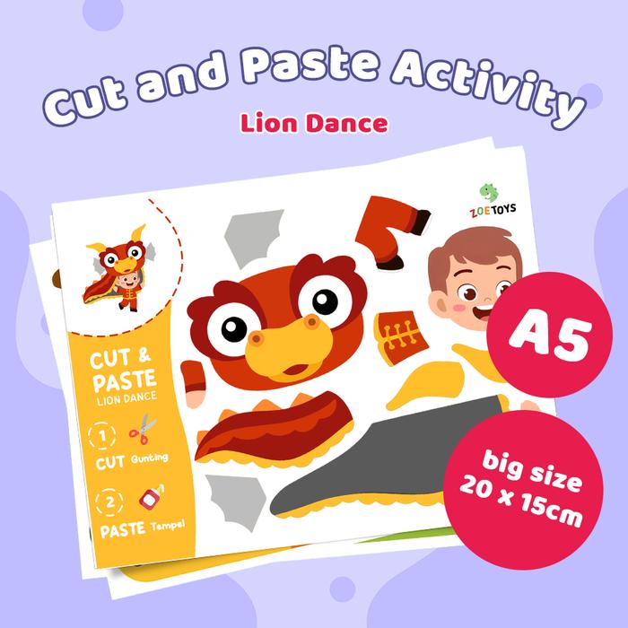 Jual Zoetoys Cut and Paste Activity 3 | Worksheet Anak PAUD TK - Lion ...
