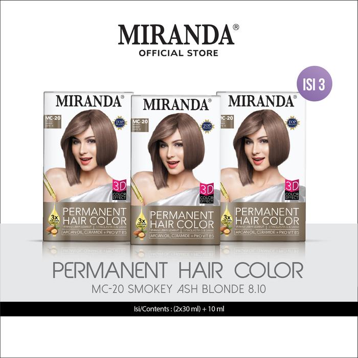 Promo Miranda Hair Color (Cat Rambut Permanen) MC20 Smokey Ash 30ml x3 ...