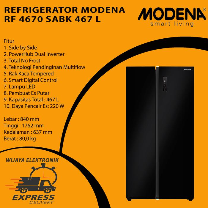 Promo MODENA Kulkas Side by Side RF 4670 SABK Modena RF4670SABK 467 ...