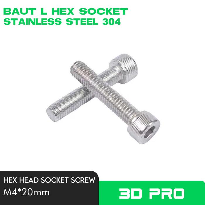 Jual Baut L Hex Head Socket Screw Stainless SS 304 M4 20mm 25mm 30mm ...