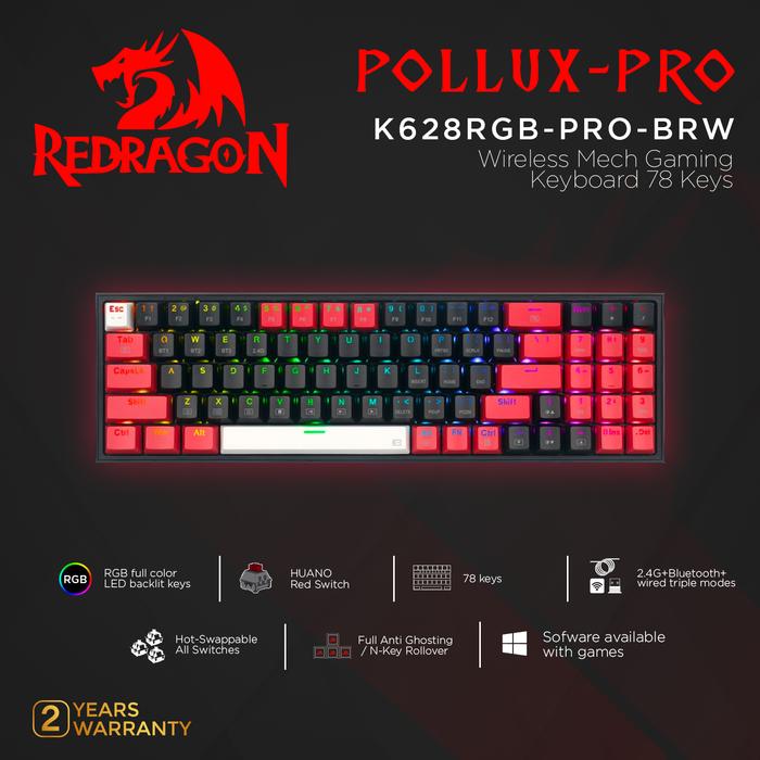 Promo Redragon Universal Mech Gaming Keyboard 78 Keys RGB POLLUX - K628 ...