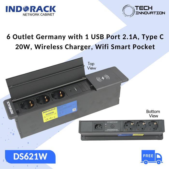 Jual Indorack PDU 6 Outlet w/ USB & C Port, Wireless Charger & Wifi ...