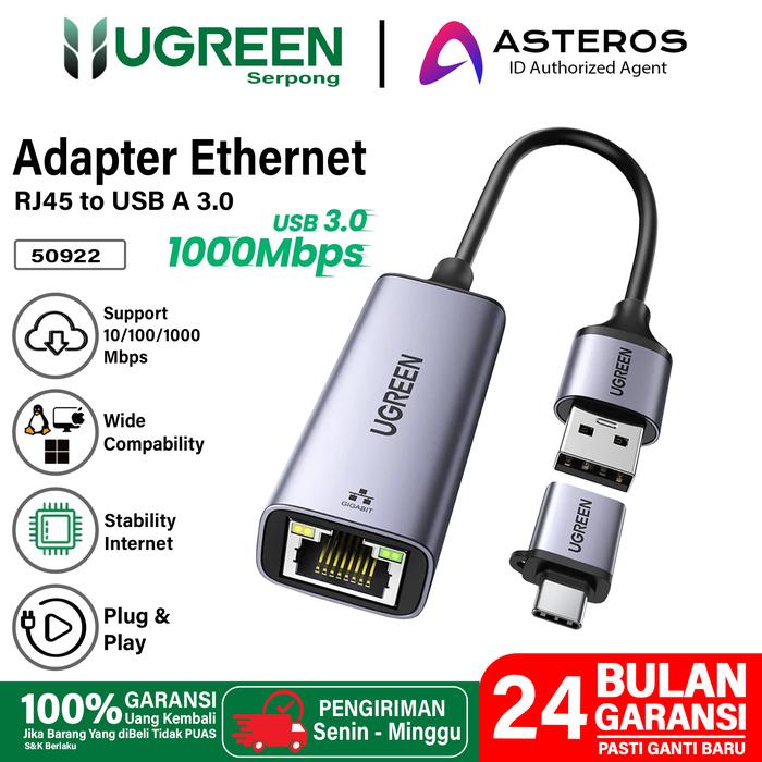 Promo UGREEN Gigabit USB 3.0 To Lan RJ45 Ethernet Network Adapter 50922 ...