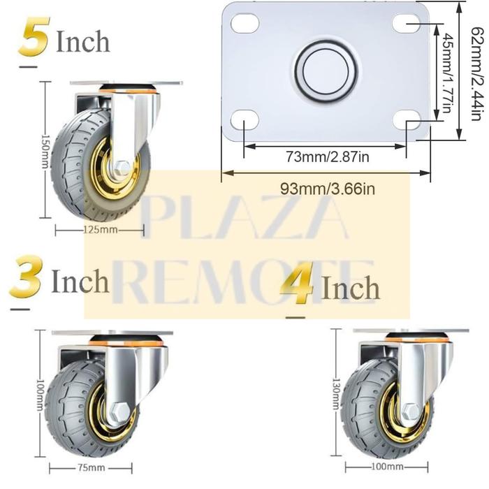 Jual RODA TROLY CASTER BAHAN RUBBER HITAM REM HIDUP MATI 3 4 5 INCH ...