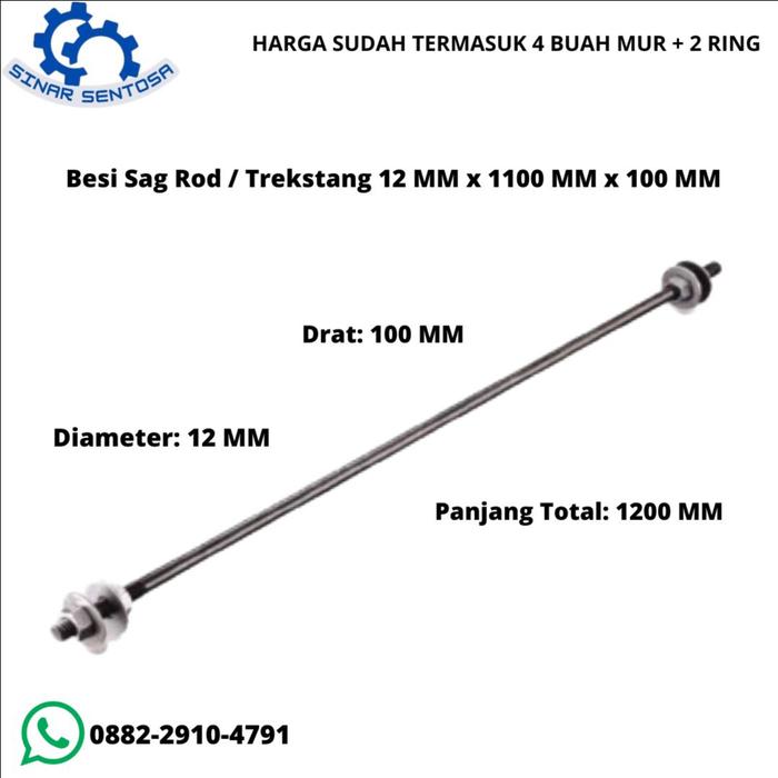 Jual Sag Rod / Trekstang 12 mm x 1100 mm x 100 mm Drat Kiri Kanan ...