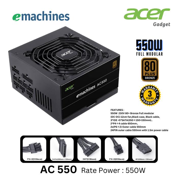 Jual ACER AC650 / AC550 | POWER SUPPLY 650/550W 80+ Bronze Full Modular ...