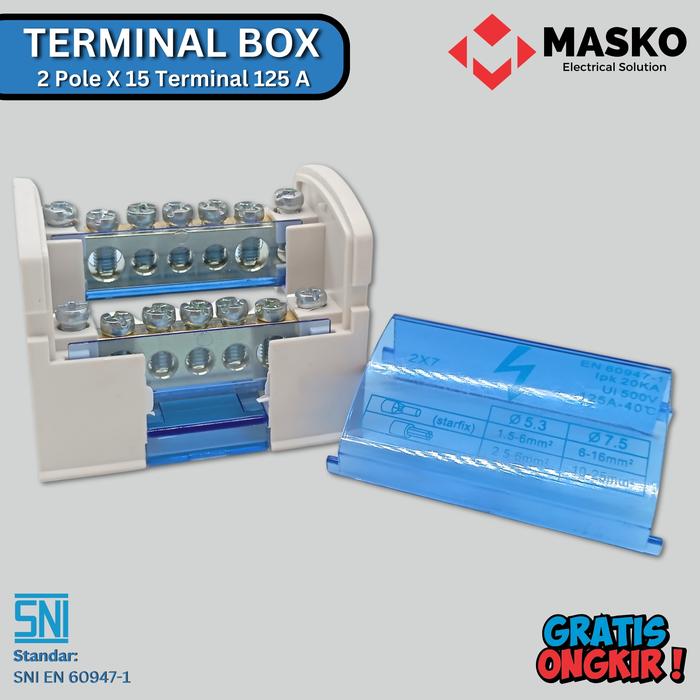 Jual Rel Din Blok Terminal Masko 2Px7 Kotak Distribusi Daya Blok 125A ...