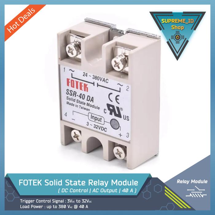 Jual FOTEK Solid State Relay Module SSR-40 DA DC Trigger Control AC Out 40A for Industrial Power ...