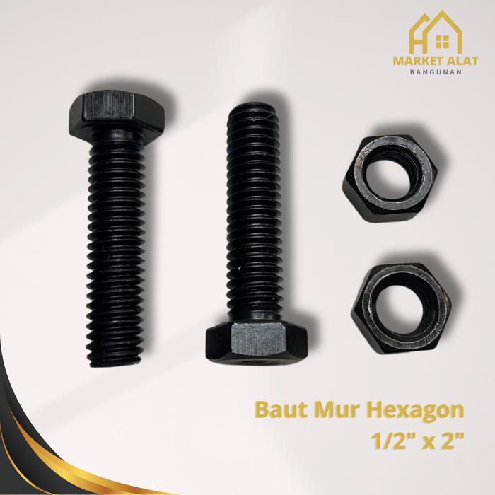 Jual Baut Mur Hexagon M12 x 50 mm Baja Hitam Kunci 19 / Baut Hex 1/2" x 2" - Kab. Bandung Barat ...