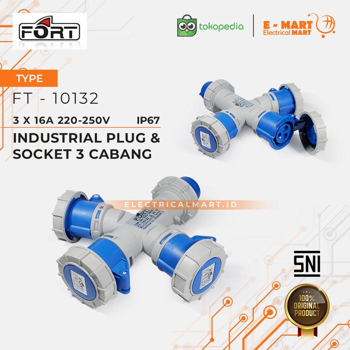 Jual FORT Industrial Tee Socket CEE 3 x 16A IP67 FT-10132 Male 1Phase 3 ...
