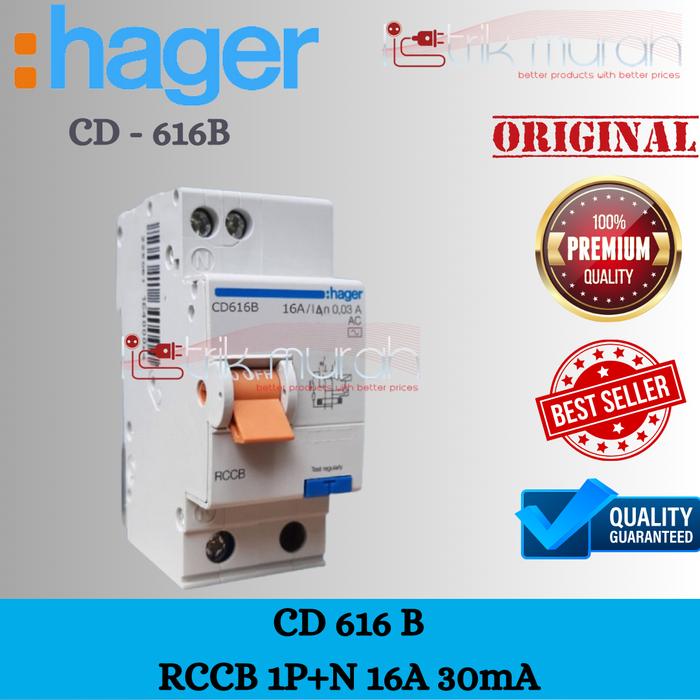 Jual Hager CD616B ELCB RCCB 2P 16A 30mA 2Pole Proteksi Arus Bocor ...