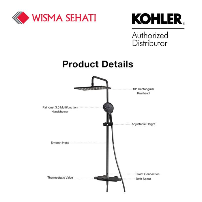Promo KOHLER ALEO TH 3-way Showerpipe Column Rectangle Black K-26243T-9-BL Cicil 0% 3x - Kab ...