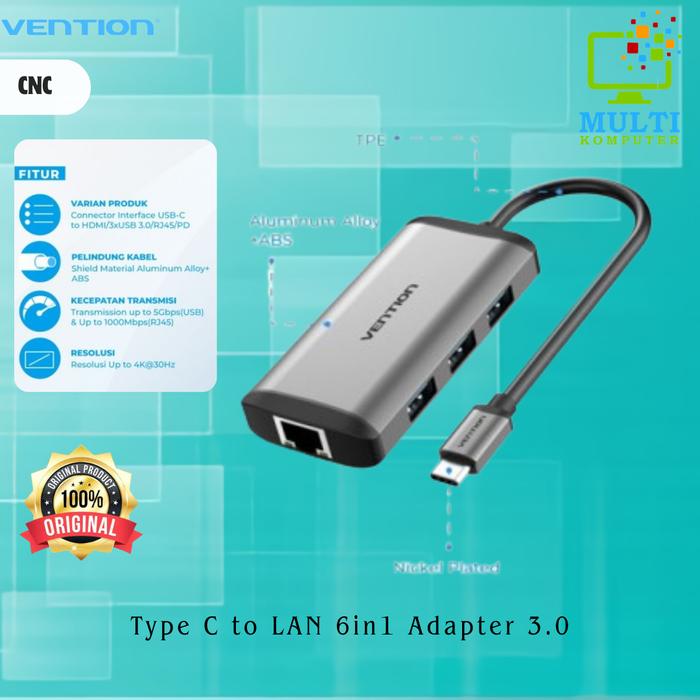 Jual Vention CNC 6in1 Adapter Thunderbolt 3.0 USB C to HDMI RJ45 USB 3. ...