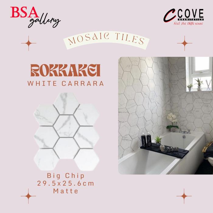 Jual MOSAIC TILE HEXAGON BESAR WHITE CARRARA / KERAMIK MOZAIK PUTIH ...