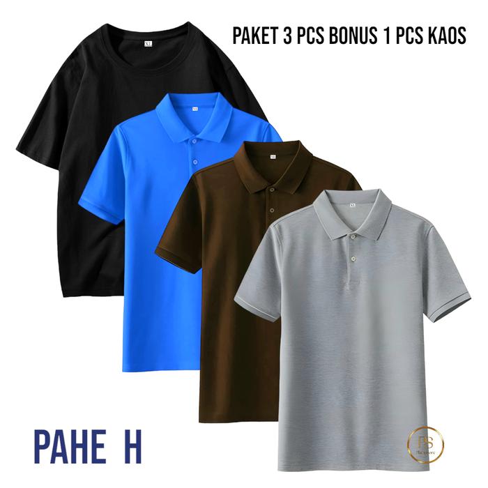 Promo PS | Paket 3 pcs + Free Kaos Oblong 1 pcs | Polo Shirt Lengan ...