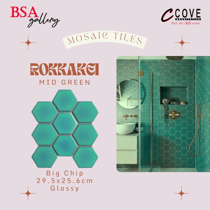 Jual MOSAIC TILE HEXAGON BESAR GREEN / KERAMIK MOZAIK HIJAU LANTAI ...