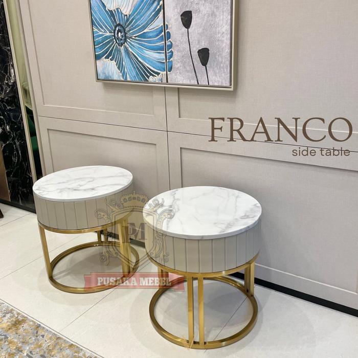Jual side table top marmer rangka besi stainless gold, meja sudut ...
