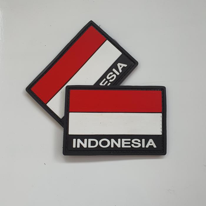Jual patch rubber logo bendera merah putih tulisan indonesia kotak ...