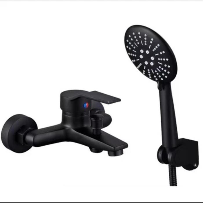 Jual Kran bathub panas dingin, kran mixer hitam dan shower set ...