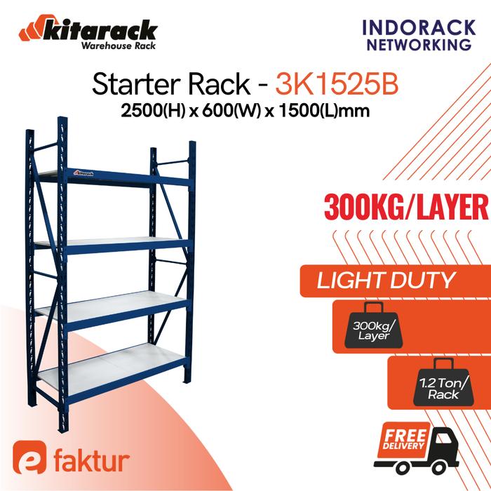Jual Rak Gudang Besi 300kg / Layer Rack Gudang 2.5M 4 Susun P 1.5M Biru ...