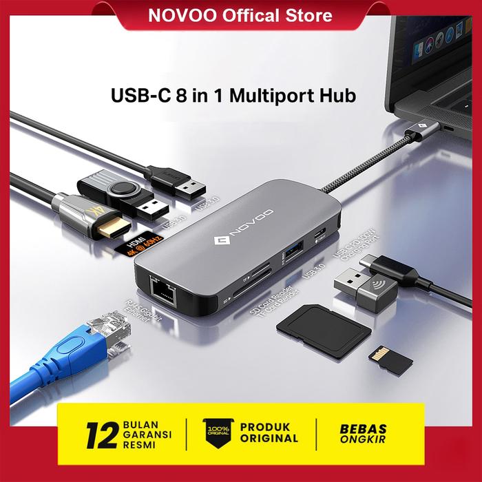 Jual NOVOO R8 PRO USB C Hub 8 in 1 multi-port hub with HDMI 4k 60Hz ...
