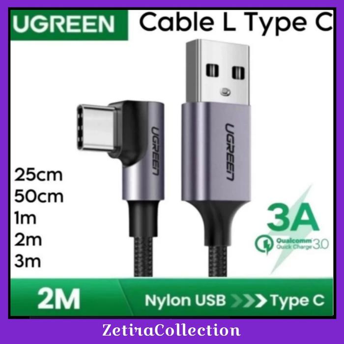 Jual Ugreenâ cableâ typeâ câ fastâ chargingâ 3aâ nylonâ braidedâ dataâ 90â degrees - 25cm Di ...