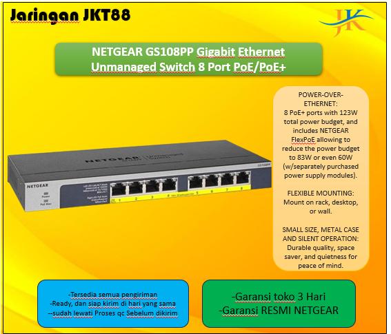 Jual NETGEAR GS108PP Gigabit Ethernet Unmanaged Switch 8 Port PoE/PoE+ ...