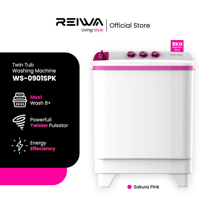 Promo Reiwa Mesin Cuci 2 Tabung 8Kg WS-0901SPK Sakura Pink Cicil 0% 3x ...