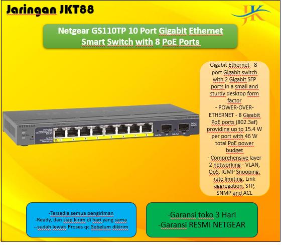 Jual Netgear GS110TP 10 Port Gigabit Ethernet Smart Switch with 8 PoE ...