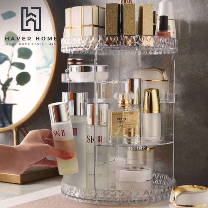 Jual Lara - Rak Akrilik Putar Tempat Makeup Skincare Premium Bening Di ...