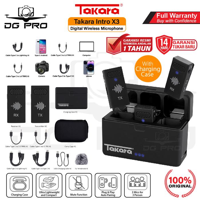 Jual Takara Intro X3 Digital Wireless Mic Microphone with Charging Case ...