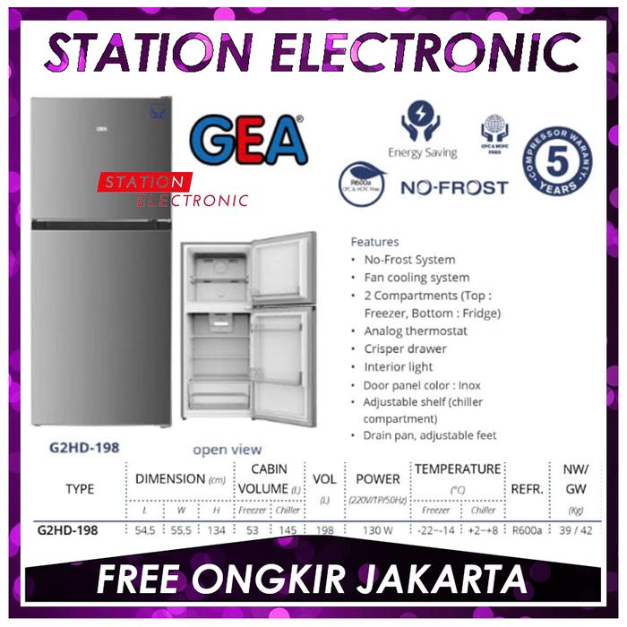 Promo GEA KULKAS 2 PINTU NO FROST G2HD-198 / G2HD198 INOX Cicil 0% 3x ...