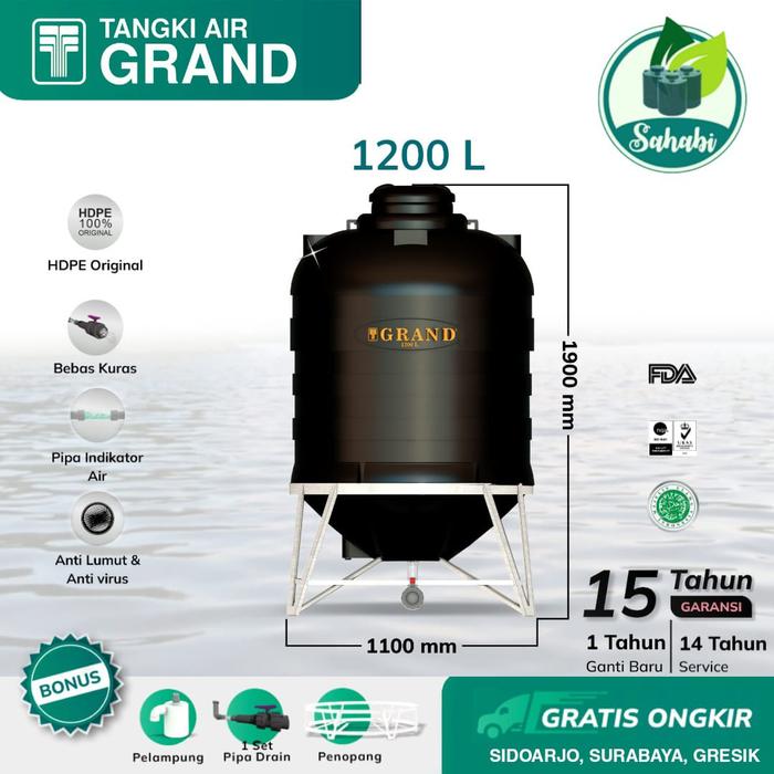 Jual Tandon Air / Tangki Air / Toren Air Grand Auto Drain 1200 L Anti ...