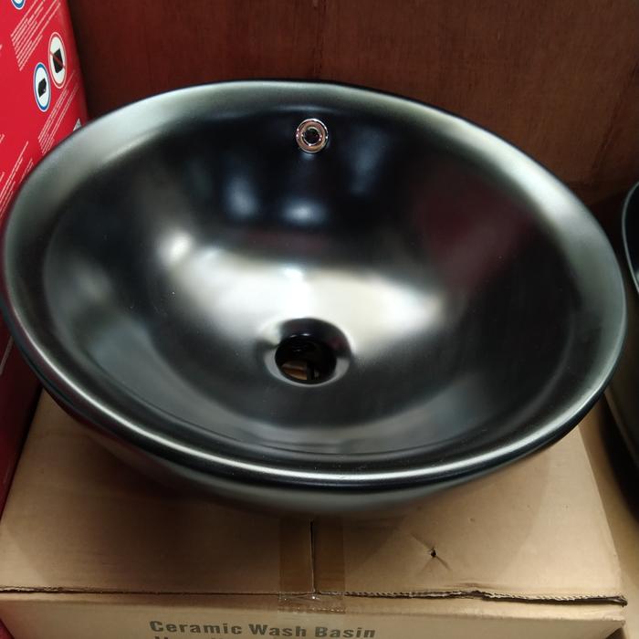 Jual Wikea k26 Black doff wastafel bulat hitam 43cm bak sink cuci ...