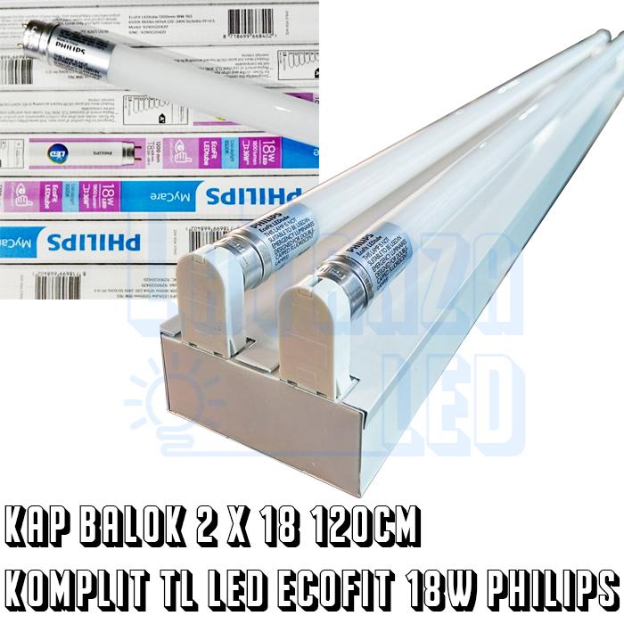 Jual Kap Lampu Balok LED 2x18 120cm kap Balok TL 2x18 Philips Komplit ...
