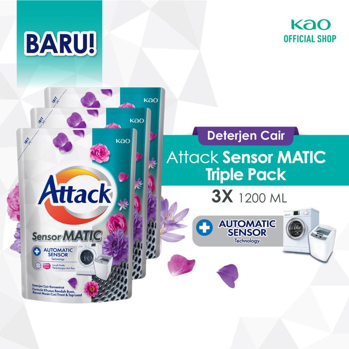 Promo Attack Sensor Matic 1200ml Triplepack - Deterjen Cair Untuk Mesin ...