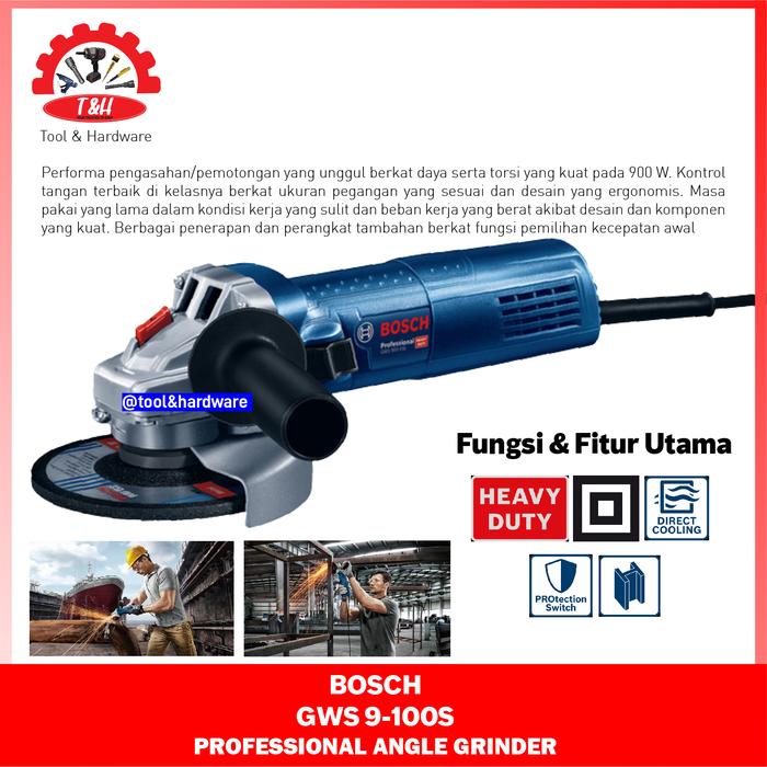 Jual BOSCH Gerinda Tangan 4" GWS 9-100 S | Small Angle Grinder GWS 9 ...