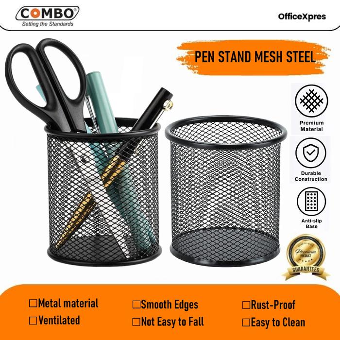Jual Tempat Pulpen Jaring Besi / Pen Stand Bulat Stainless Steel / Desk ...
