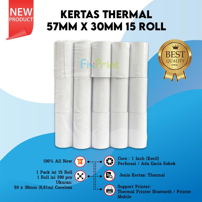 Jual Paket 15 Roll Kertas Thermal Struk Kasir Nota Pembelian 57mm x ...