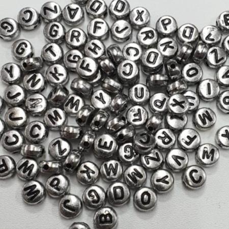 Jual Mote Huruf Silver SATUAN Beads Alphabet Bulat Silver Monte Abjad ...