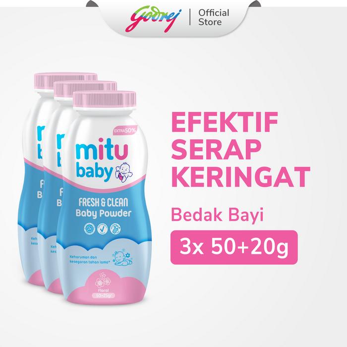 Jual Mitu Baby Powder Fresh & Clean Floral Bedak Bayi [50gr + 50% ...