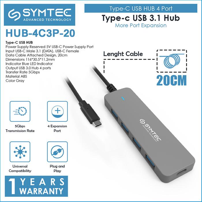 Promo SYMTEC Type-c USB 3.1 Hub 4 ports with Type-c Power 20cm - HUB ...