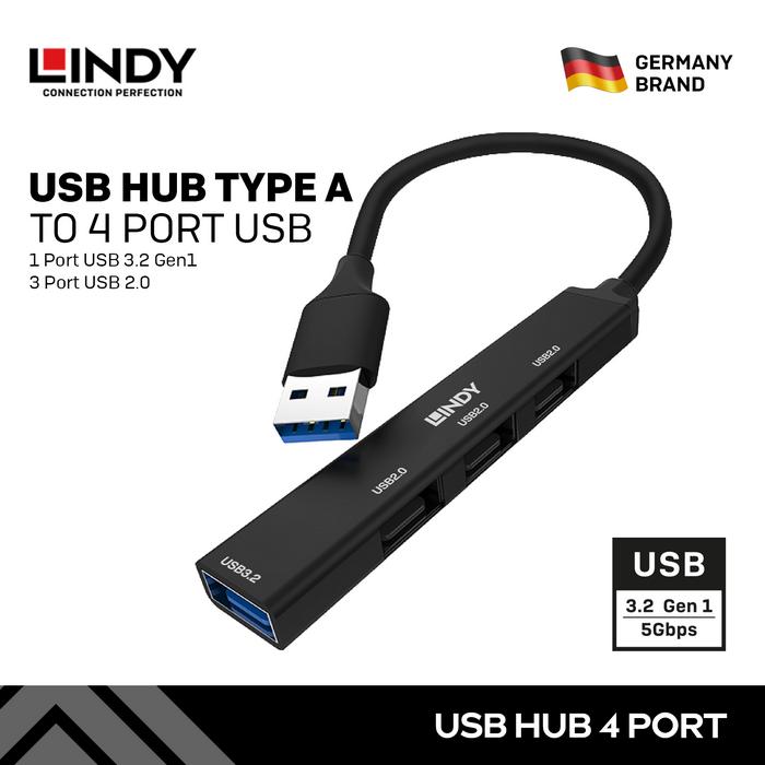 Jual Usb Hub 4 Port Lindy Ultra Slim Usb 3.2 5gbps & Usb 2.0 480mbps ...