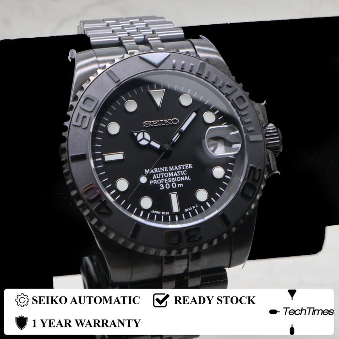 Jual Seiko Black Out PVD Mod Marine Master NH35 Full Black Mod Jubilee ...