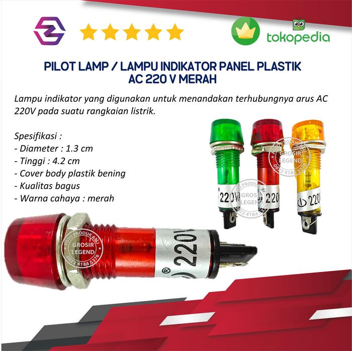 Jual Pilot lamp / lampu indikator panel plastik AC 220 volt merah - Kab ...