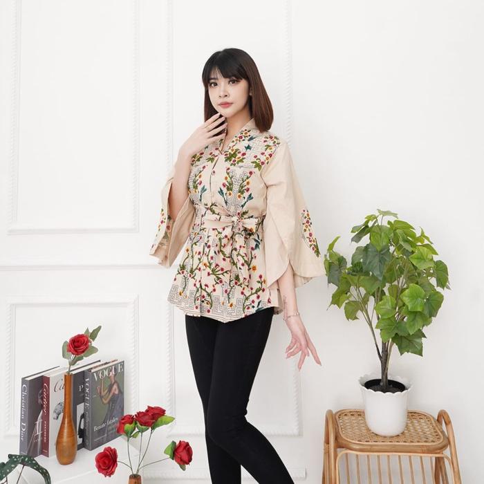 Jual Blouse Batik Beige Baju Atasan Wanita Blus Kantoran Fashion Modern ...