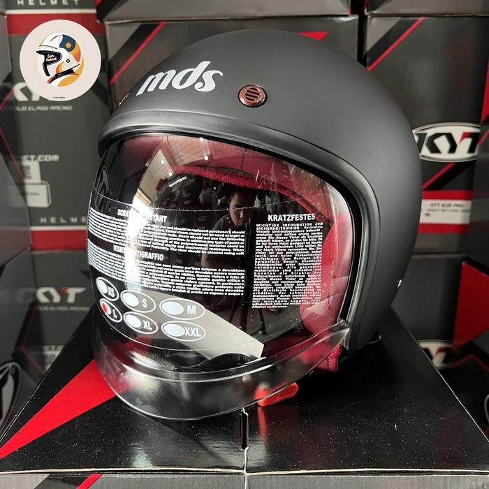 Jual Helm Half Face Jadul Retro MDS MAGNUM Black Matt Solid - L - Kota ...