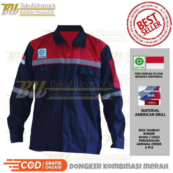 Jual wearpack safety baju kerja lengan panjang kombinasi biru kuning ...
