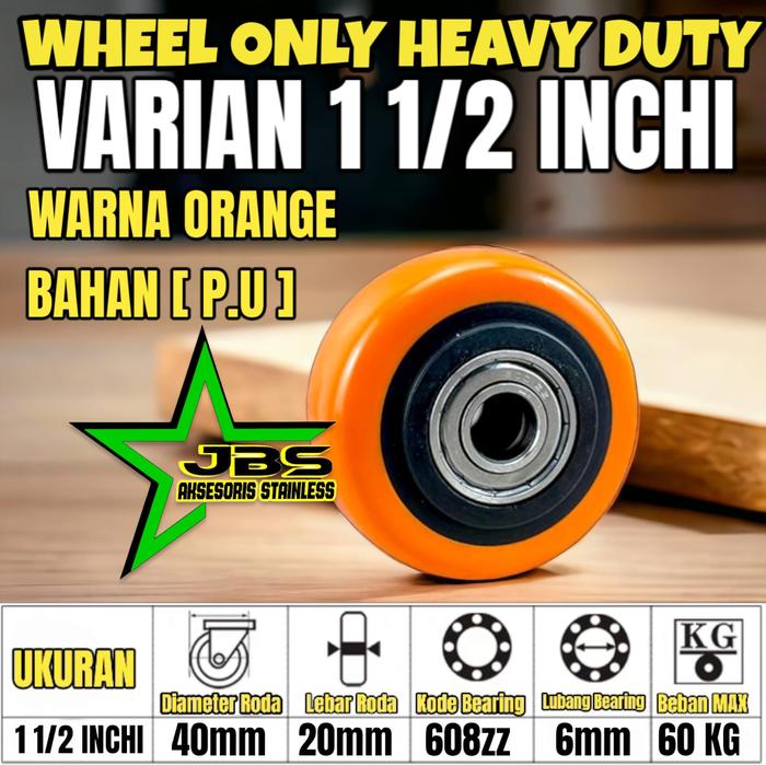 Jual RODA TROLI 11/2 INCH HEAVY DUTY ORANGE PU PVC + BEARING - RODA ...