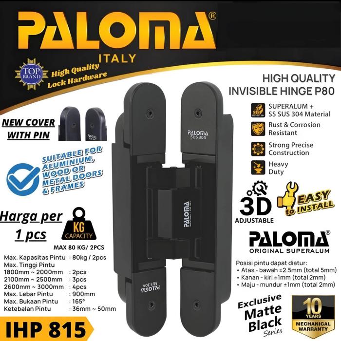Jual PALOMA IHP 815 ENGSEL TANAM PINTU INVISIBLE HINGE P80 BLACK ...